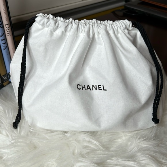 CHANEL | Bags | Chanel Authentic White Dust Bag Black Drawstring ...
